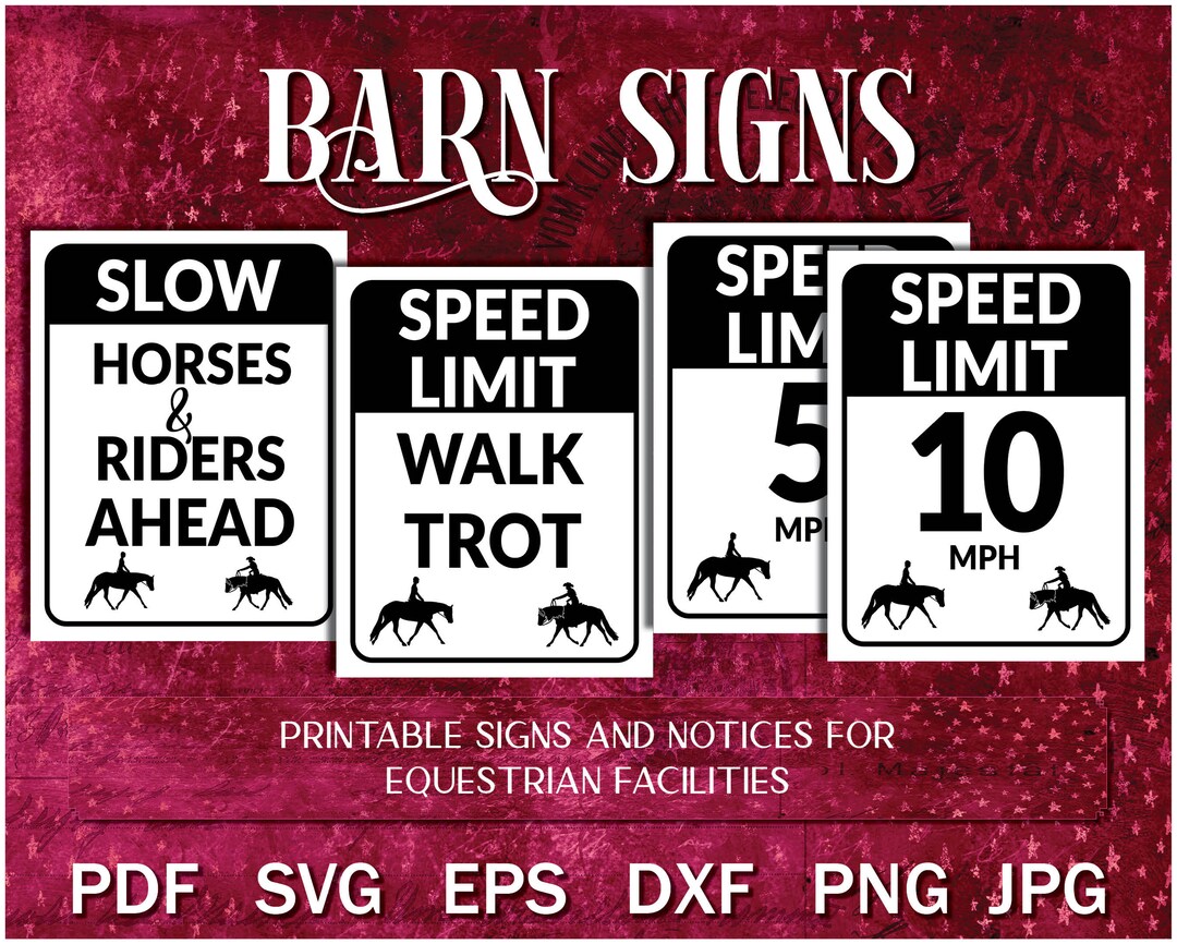Horse Driveway Signs Printable PDF SVG JPG, Rider Speed Limit Sign ...