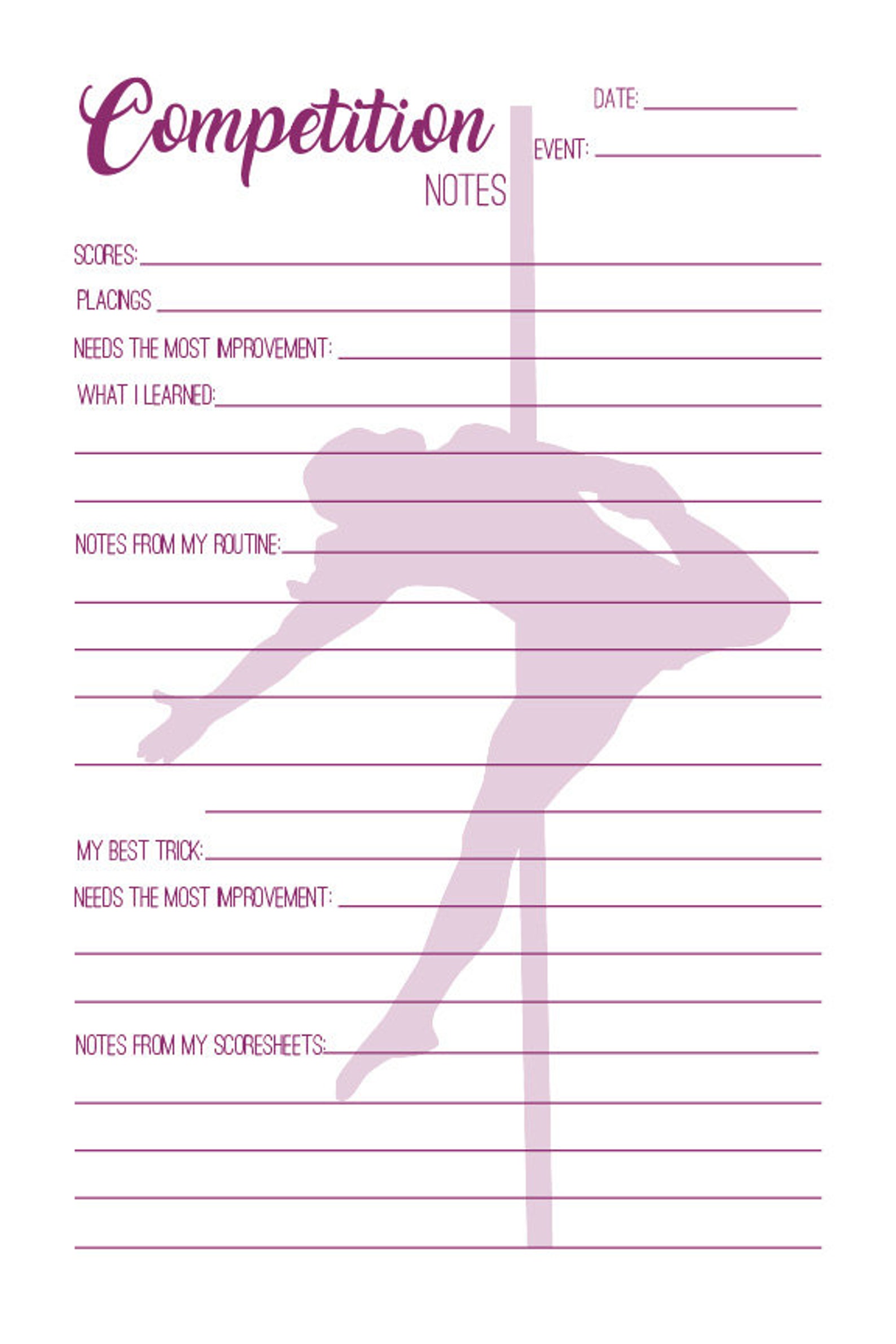 Pole Dancer's Journal training journal for pole dance | Etsy
