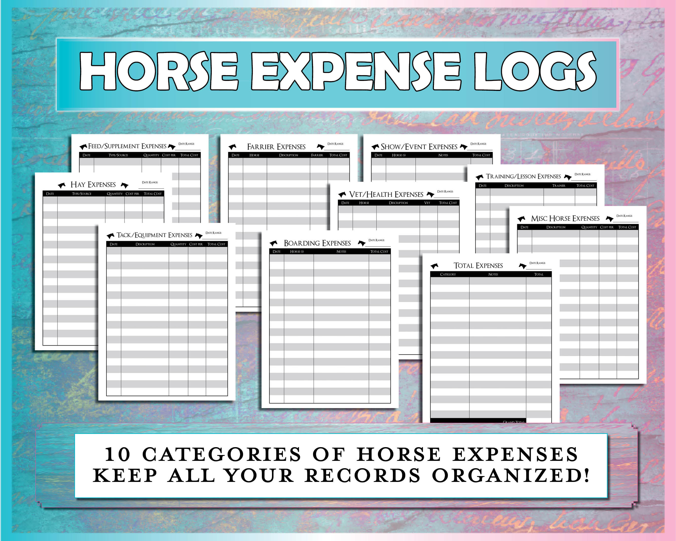 Horse Expense Logs Printable, Equestrian Barn Expense Tracker for ...