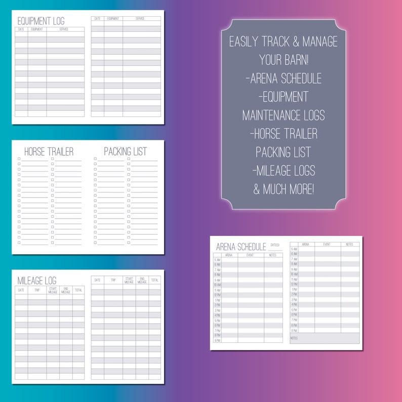 The Barn Manager's Log Book - Digital/pdf - Horse Planner - Tracking ...