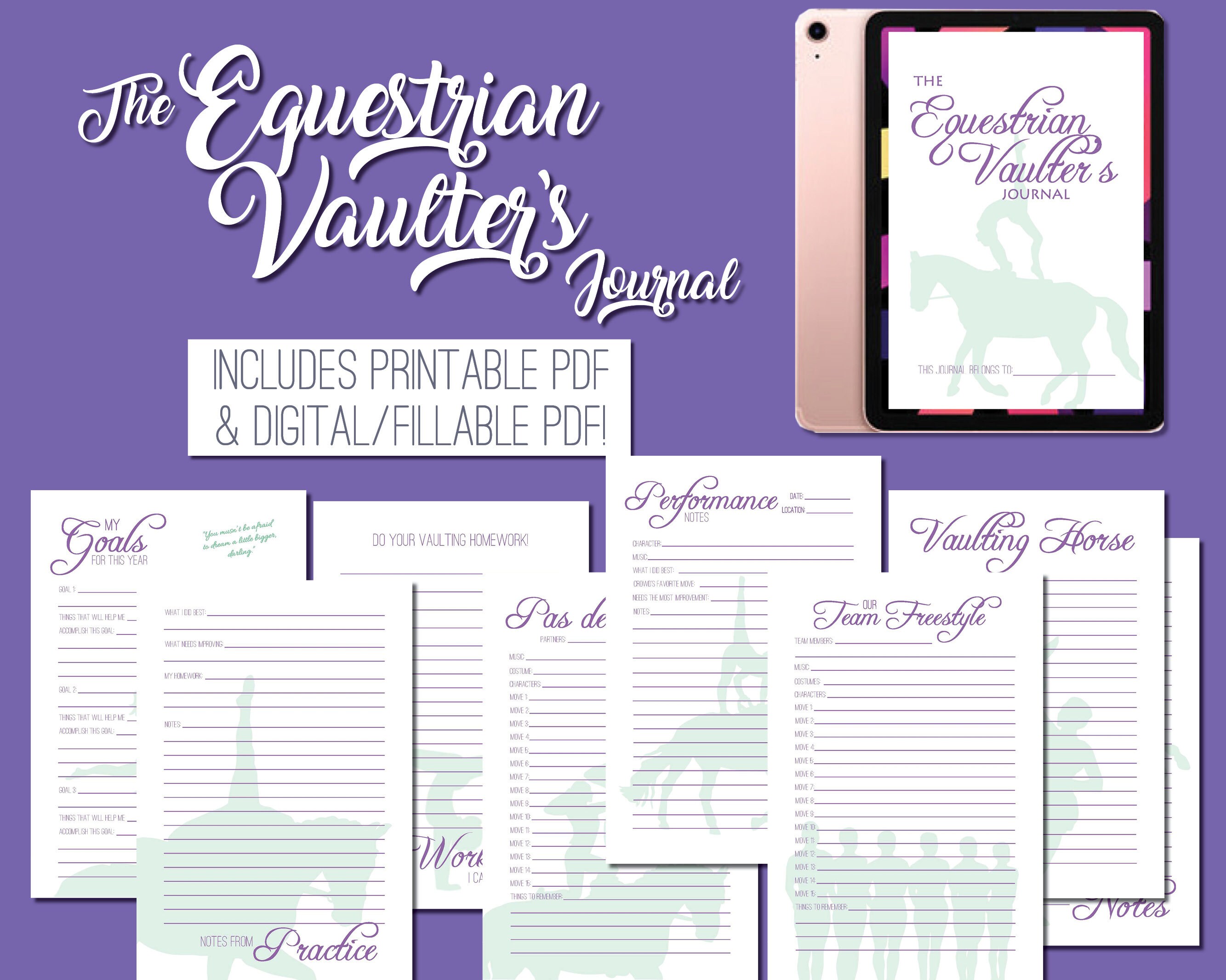 Equestrian Vaulter's Journal PDF Equestrian Vaulting | Etsy