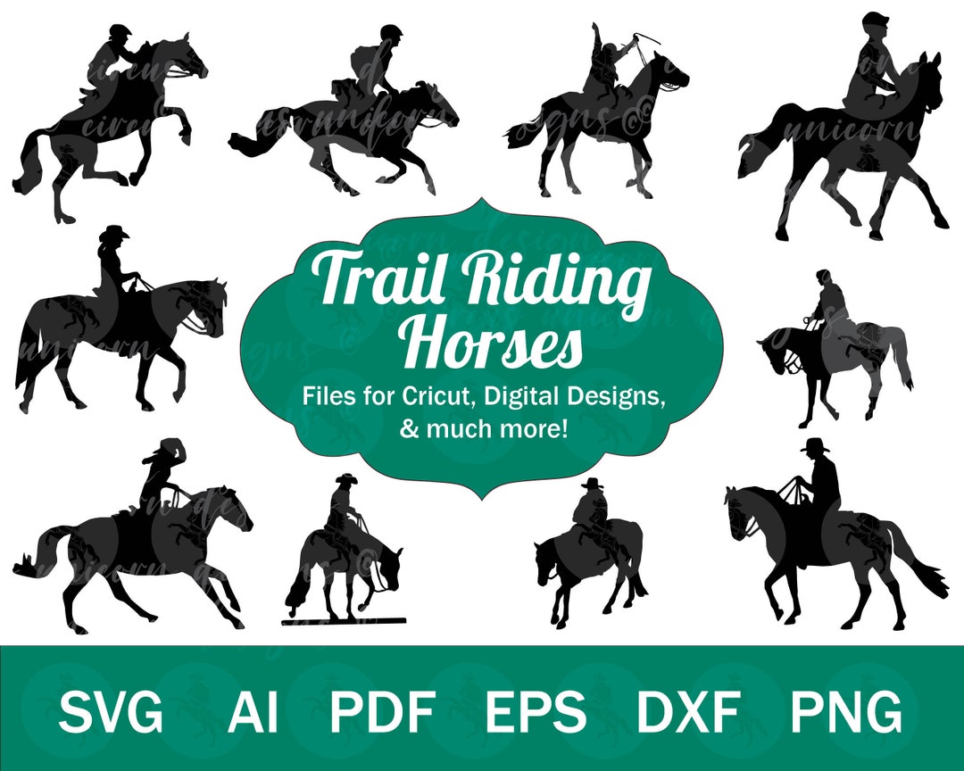Trail Riding Horse & Rider SVG for Cricut, Horseback Trail Rider Clip ...