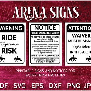 Equestrian Arena Signs Printable PDF SVG JPG, Ride at Your Own Risk ...