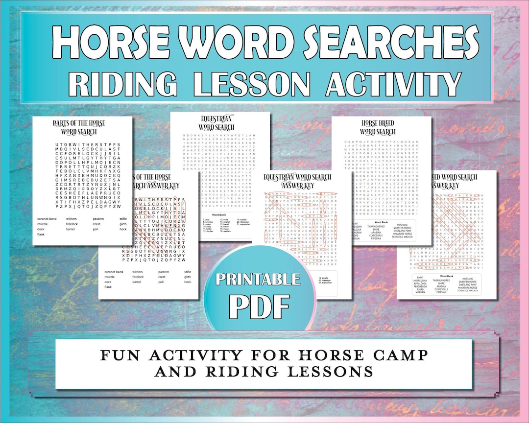 Horse Word Search Worksheets, Equestrian Printable Worksheet for Horse ...