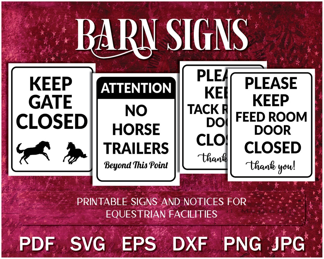 Horse Barn Signs Printable PDF SVG JPG, Equestrian Boarding Barn Sign ...