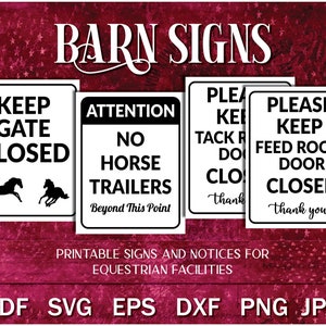 Horse Barn Signs Printable PDF SVG JPG, Equestrian Boarding Barn Sign ...