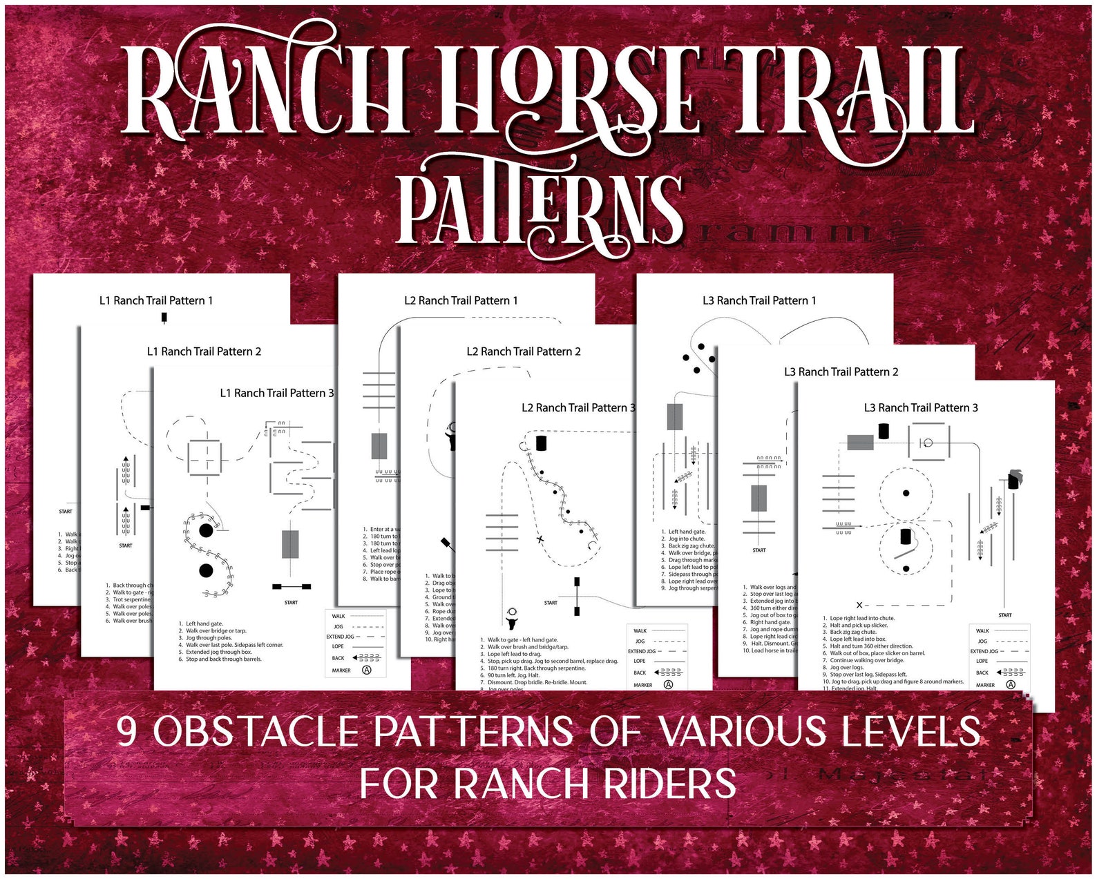 Ranch Horse Trail Pattern Printable Bundle, Ranch Horse Pattern for Riding Instructors ...