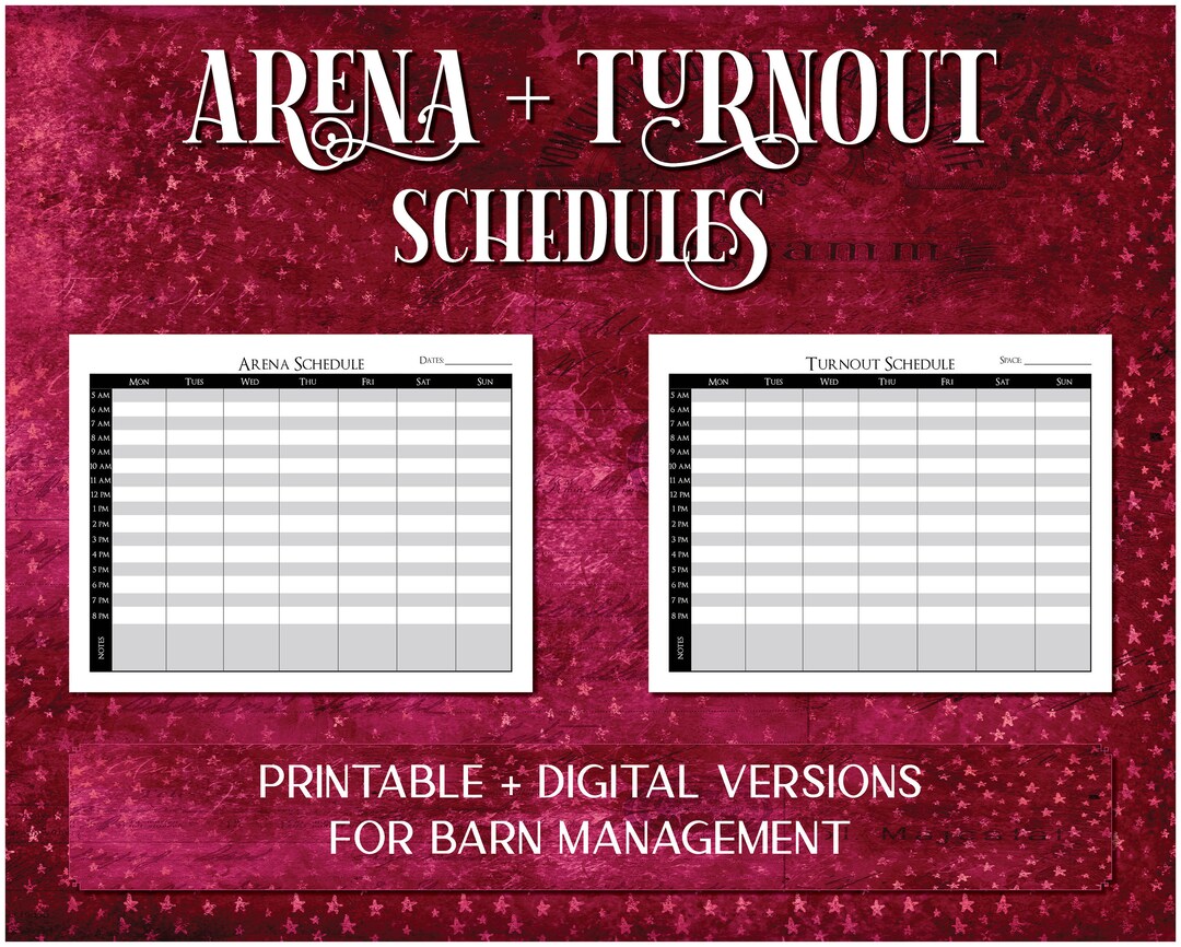 Equine Arena + Turnout Schedules Printable, Equestrian Barn Management ...