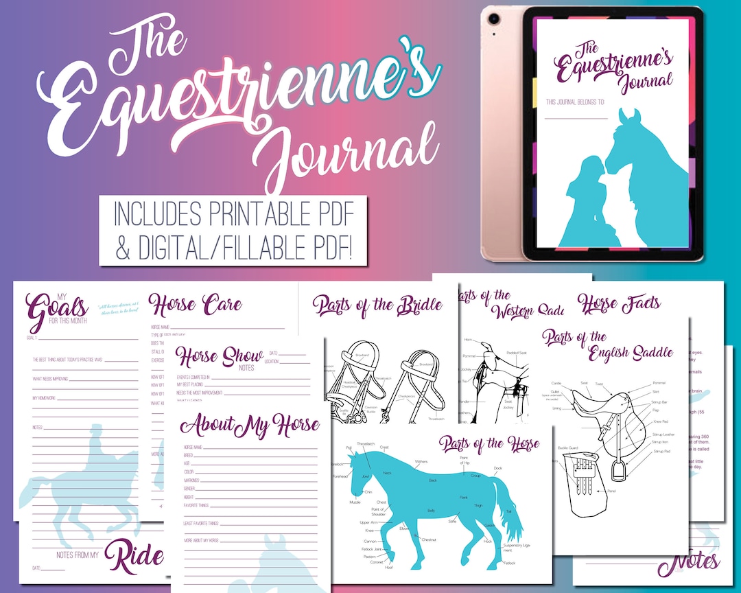Equestrienne's Journal - Digital/pdf - Young Rider Notebook | Horse ...