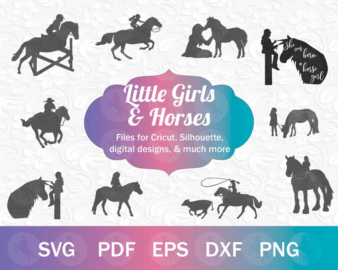 Little Girls and Horses SVG Bundle, Horse Girl SVG, Kids and Horses Png ...