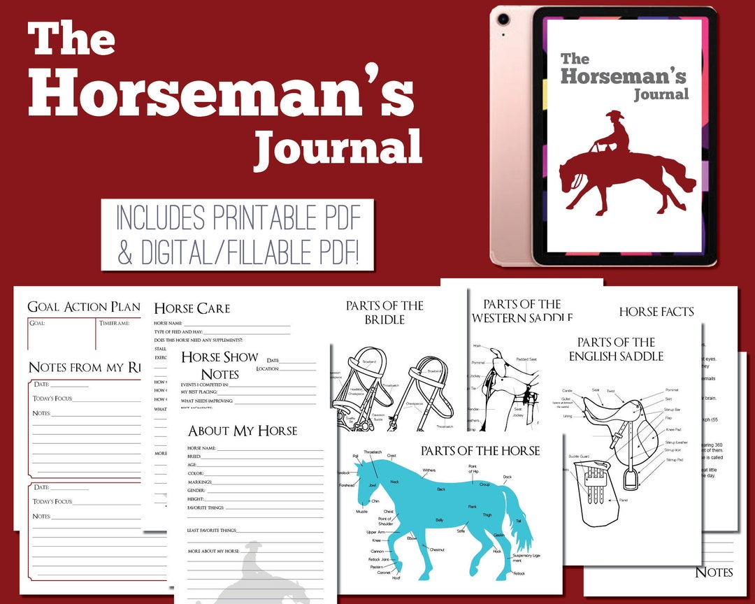 The Horseman's Journal Digital/pdf, Young Rider Notebook, Cowboy Diary ...