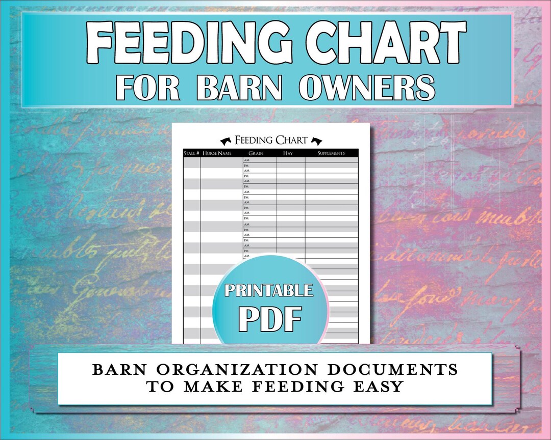 Horse Feeding Chart Printable, Equestrian Barn Feeding List for ...