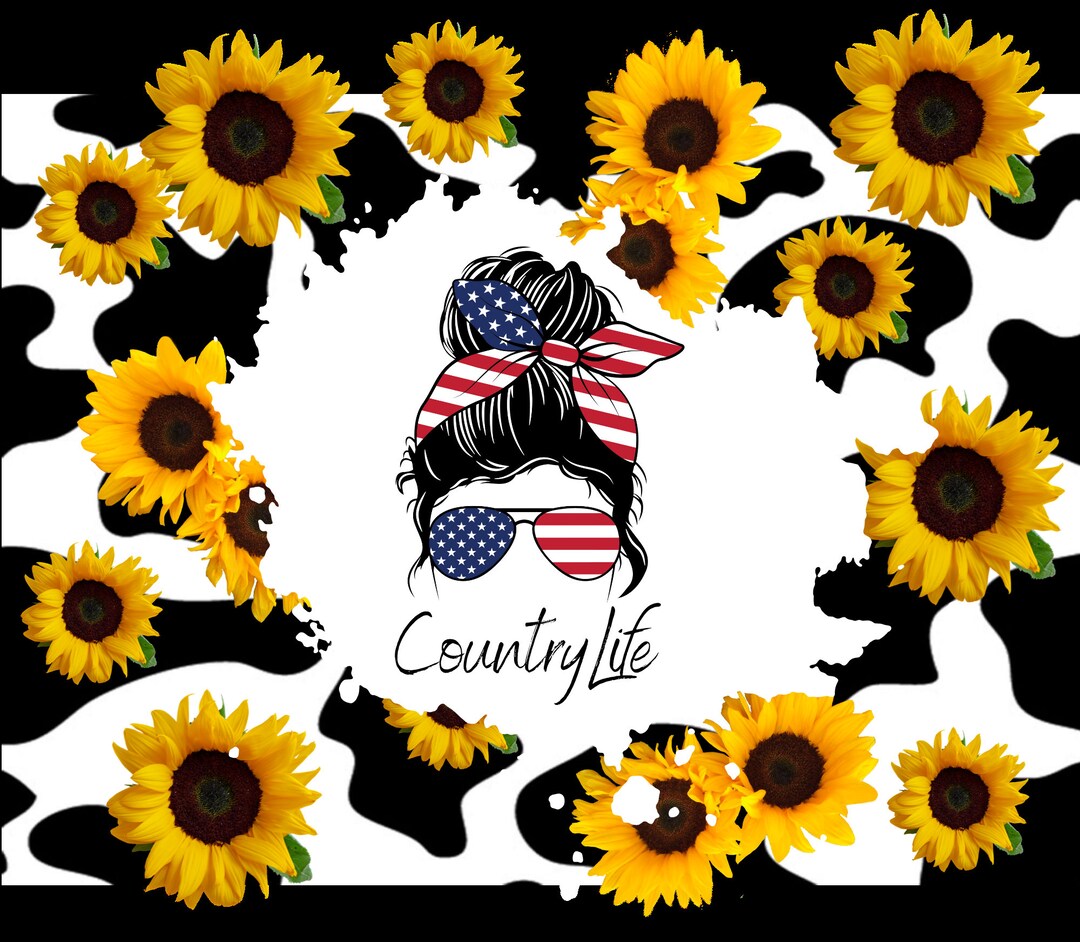 Country Life Cow Print Messy Bun Mom American Sunflowers - Etsy