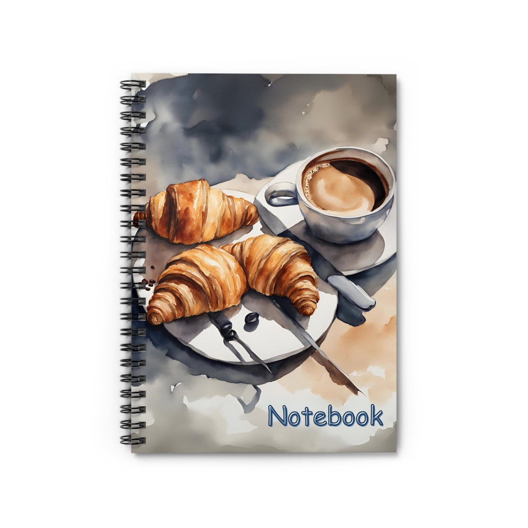 Coffee and Croissant Watercolor Spiral Notebook Ruled Line - Etsy