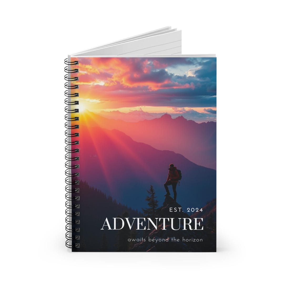 Adventure Awaits Spiral Notebook - Inspirational Mountain Sunset Hiking ...