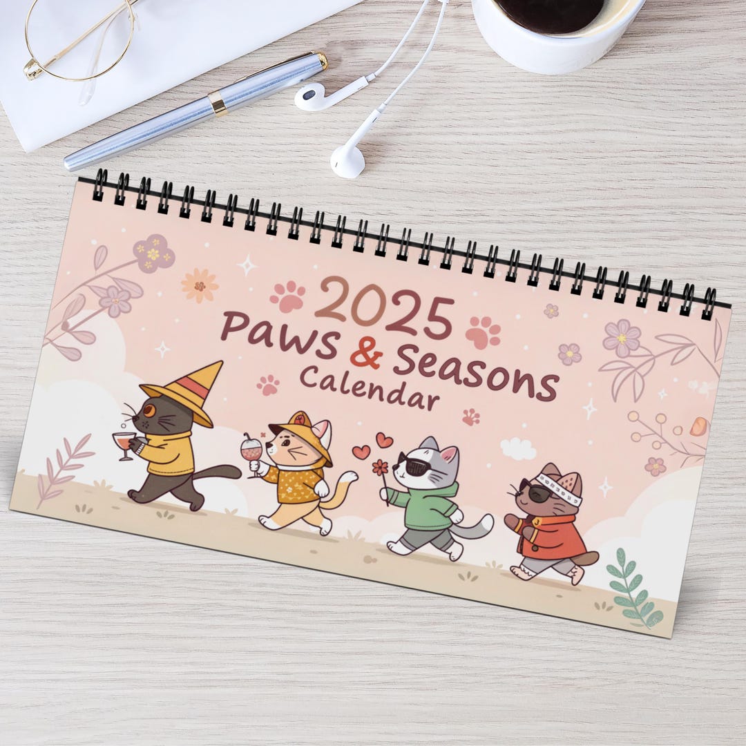 Cute Cat Desktop Calendar 2025 2025 Paws & Seasons Calendar, Pet Lover ...