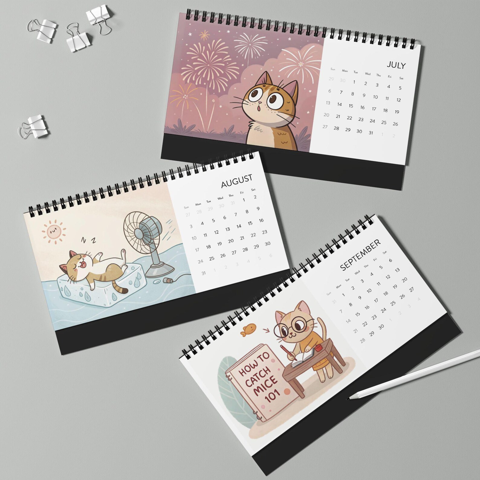 Cute Cat Desktop Calendar 2025 | 2025 Paws & Seasons Calendar, Pet ...