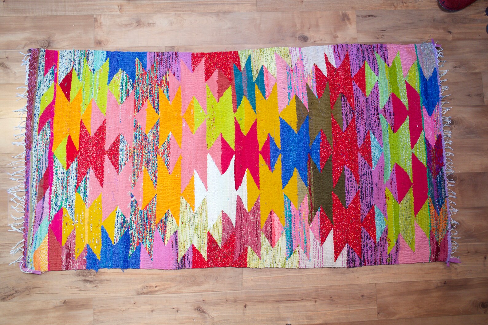 Chindi Rug: Orange and Pink Geometric Design - Etsy