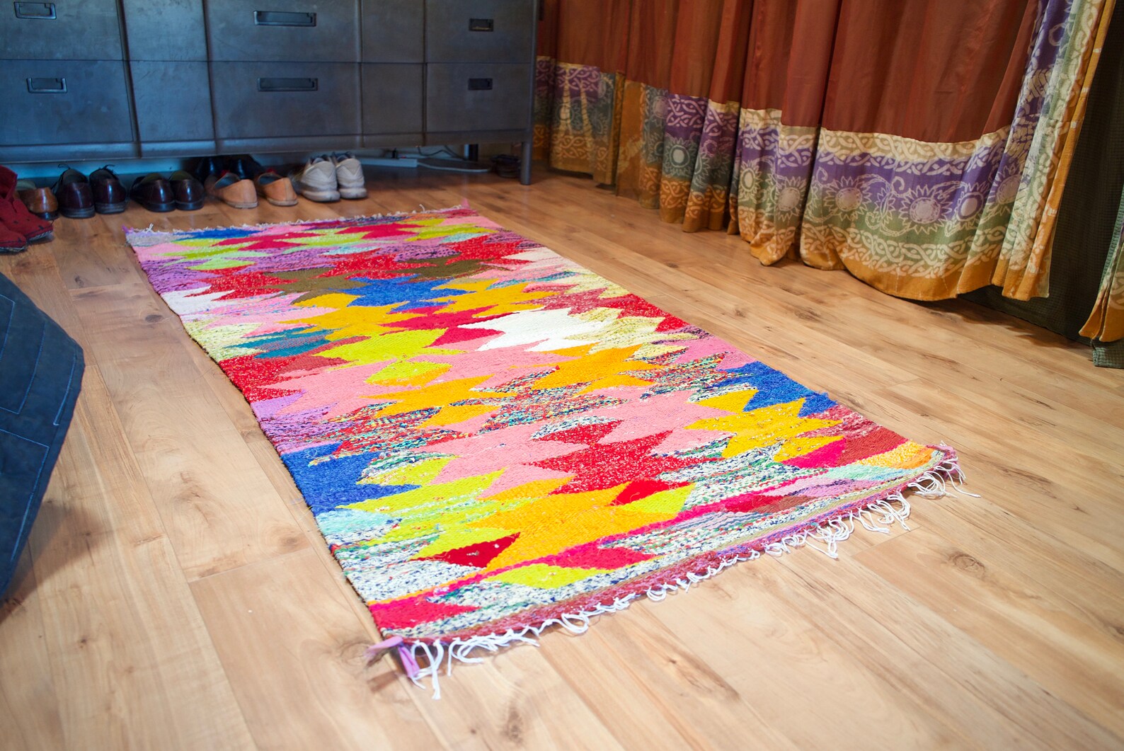 Chindi Rug: Orange and Pink Geometric Design - Etsy