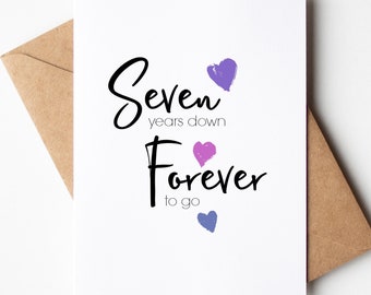 7th Anniversary Card 7 Year Anniversary Card Happy Seven - Etsy