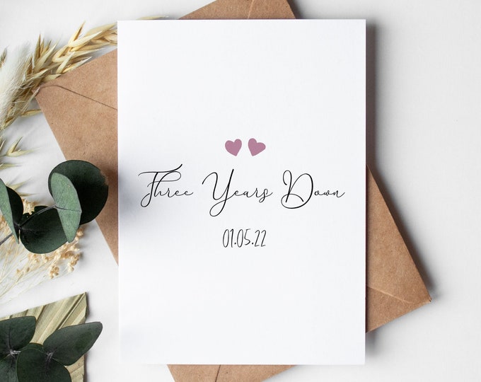 3 Years Down, 3rd Anniversary Card, Three Years Anniversary Card, 3 ...