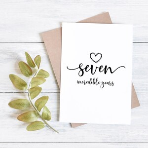 7th Anniversary Card, 7 Year Anniversary Card | Seven Incredible Years ...