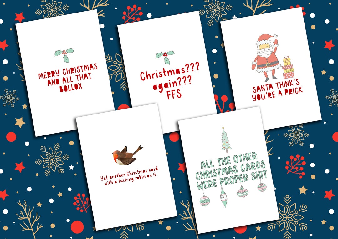 Funny Christmas Card Pack: 5 Swear Word Holiday Cards - Etsy