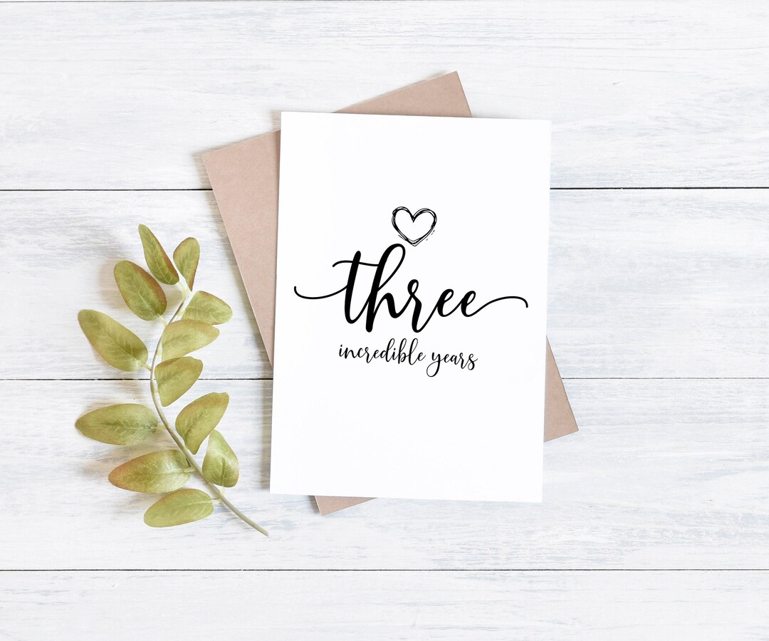 3rd Anniversary Card, 3 Year Anniversary Card Three Incredible Years - Etsy