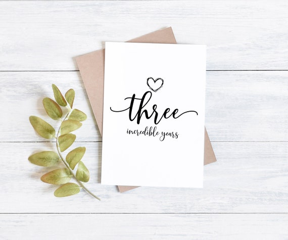 3rd Anniversary Card 3 Year Anniversary Card Three | Etsy