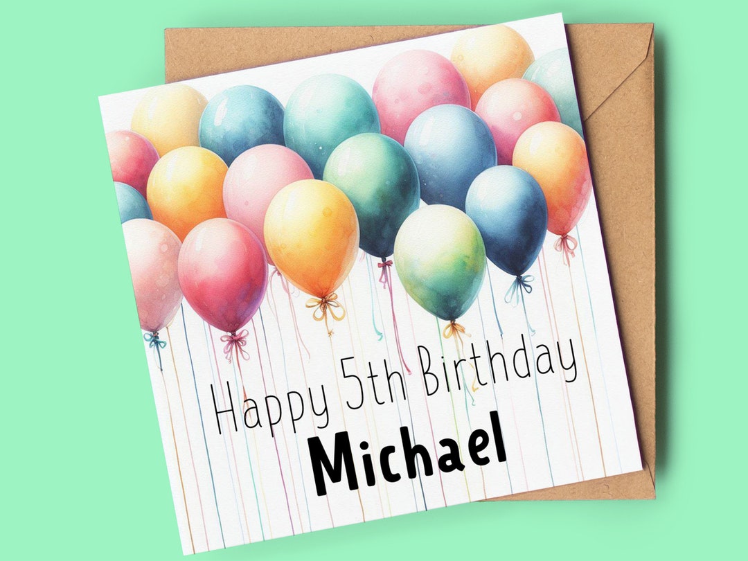 Personalized 5th Birthday Card: Watercolor Balloons - Etsy