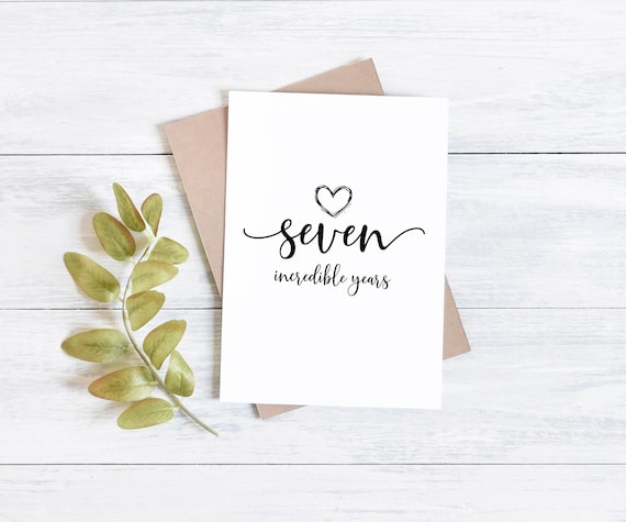 7th Anniversary Card 7 Year Anniversary Card Seven - Etsy