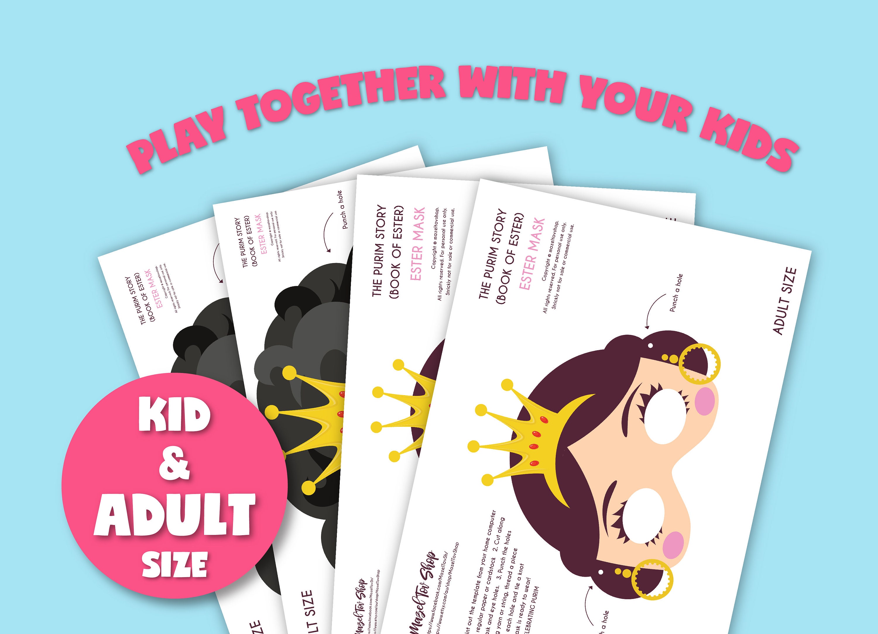 Purim Masks Bundle, Purim Costume for Toddler, Purim Party, Purim Kids ...