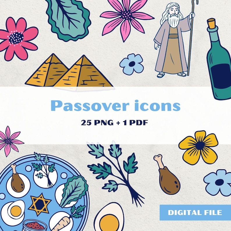Passover Clip Art Bundle. PNG Digital Icons. Seder Plate & Matzah ...