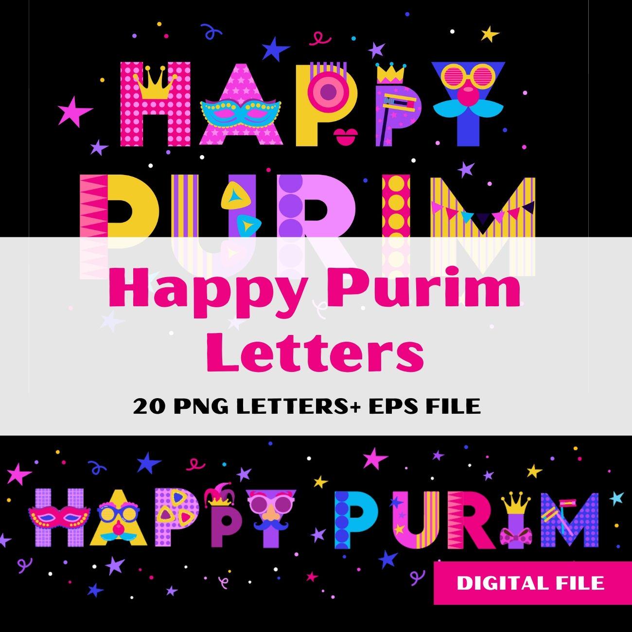 Purim Clipart Set. 20 PNG Digital "happy Purim" Letters in Two Styles ...