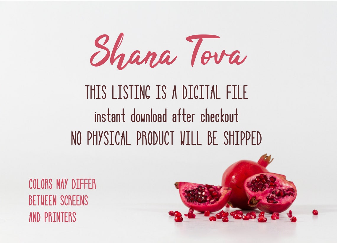 Rosh Hashanah Pomegranate , Printable Place Card, Name Tag, Pomegranate ...