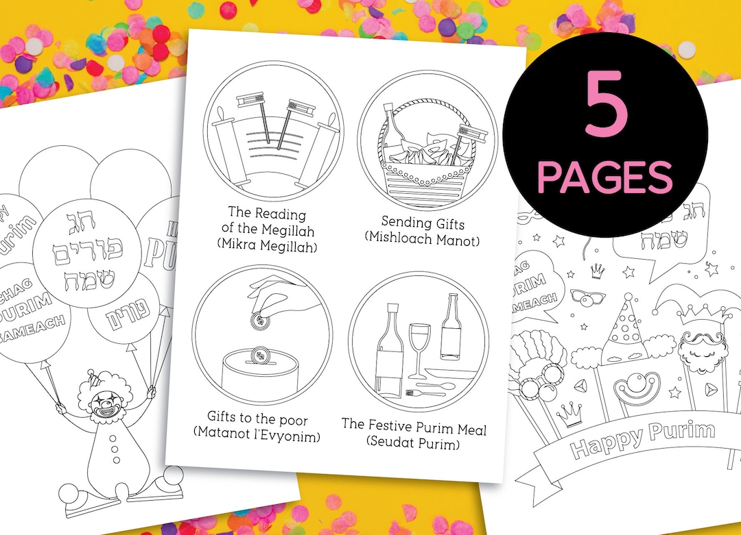 Purim Kids Coloring Pages-jewish Holiday Kids Activities - Jewish Art ...