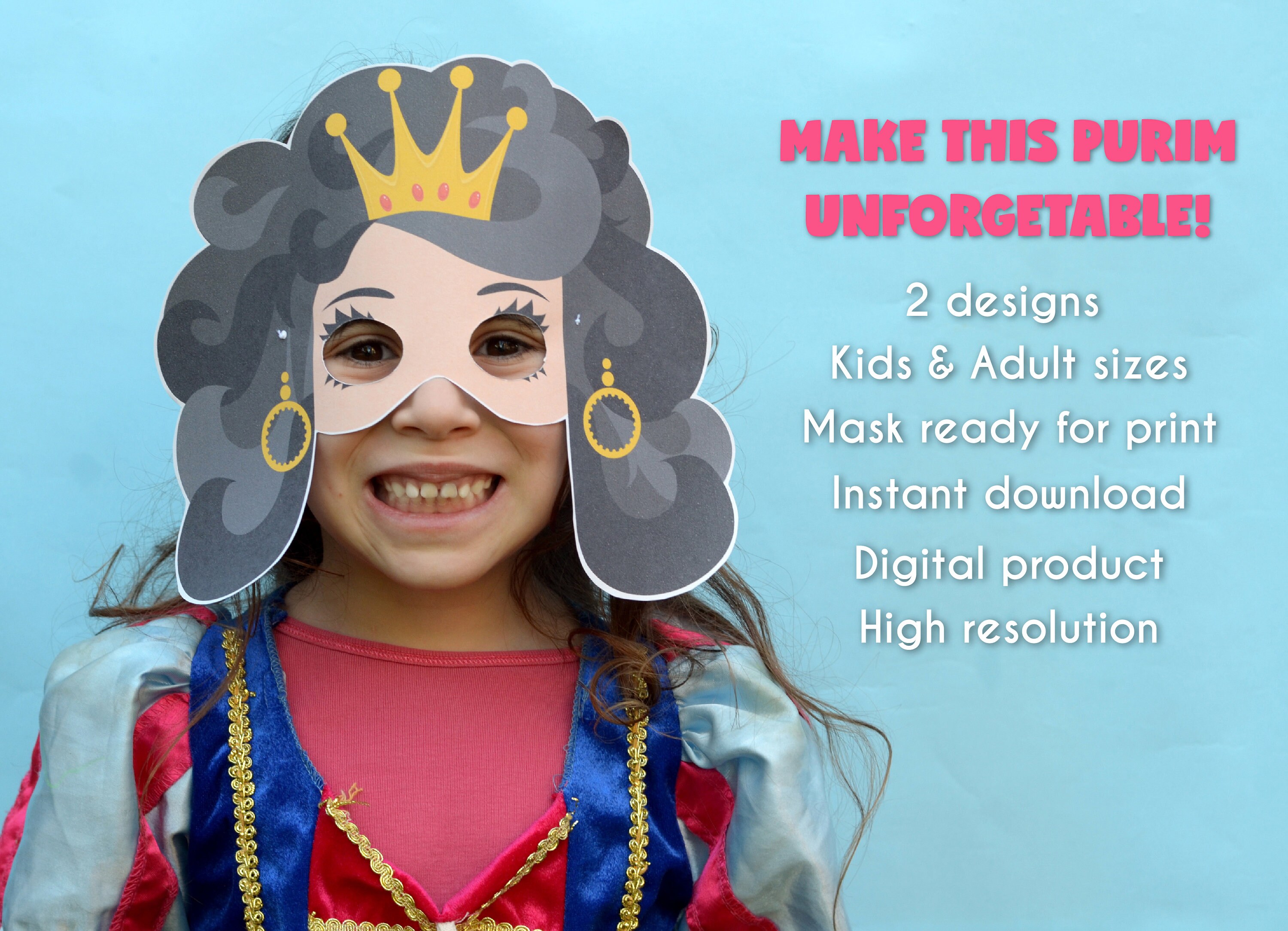 Queen Esther Mask, Purim Costume, Queen Mask, Purim Tradition, Purim ...