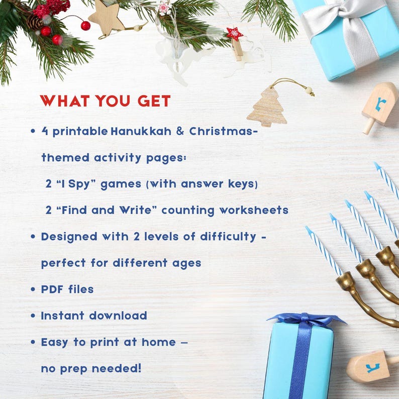 I Spy Chrismukkah Worksheets – Hanukkah Christmas Kids Activity, Seek ...