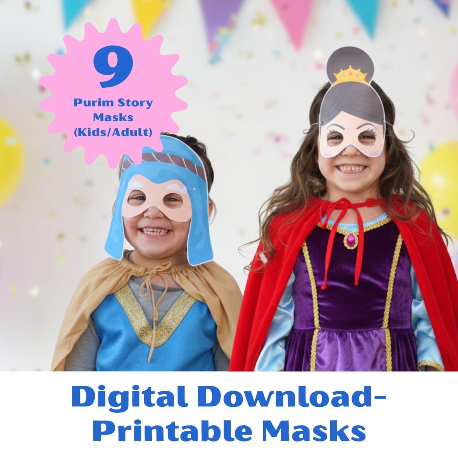 Purim Masks Bundle: Printable Costume Masks, Kids & Adults (digital ...