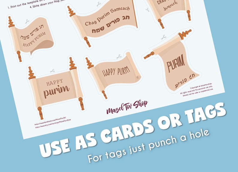 Purim Megillah Tags Printable Purim Greeting Card Purim Box - Etsy