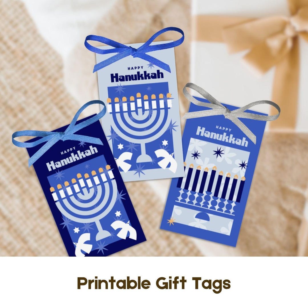 Happy Hanukkah Printable Gift Tags. Chanukah Menorah Party Decor Favor ...
