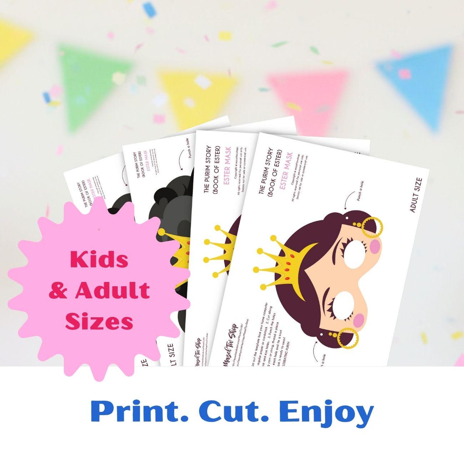Purim Masks Bundle: Printable Costume Masks, Kids & Adults (digital ...