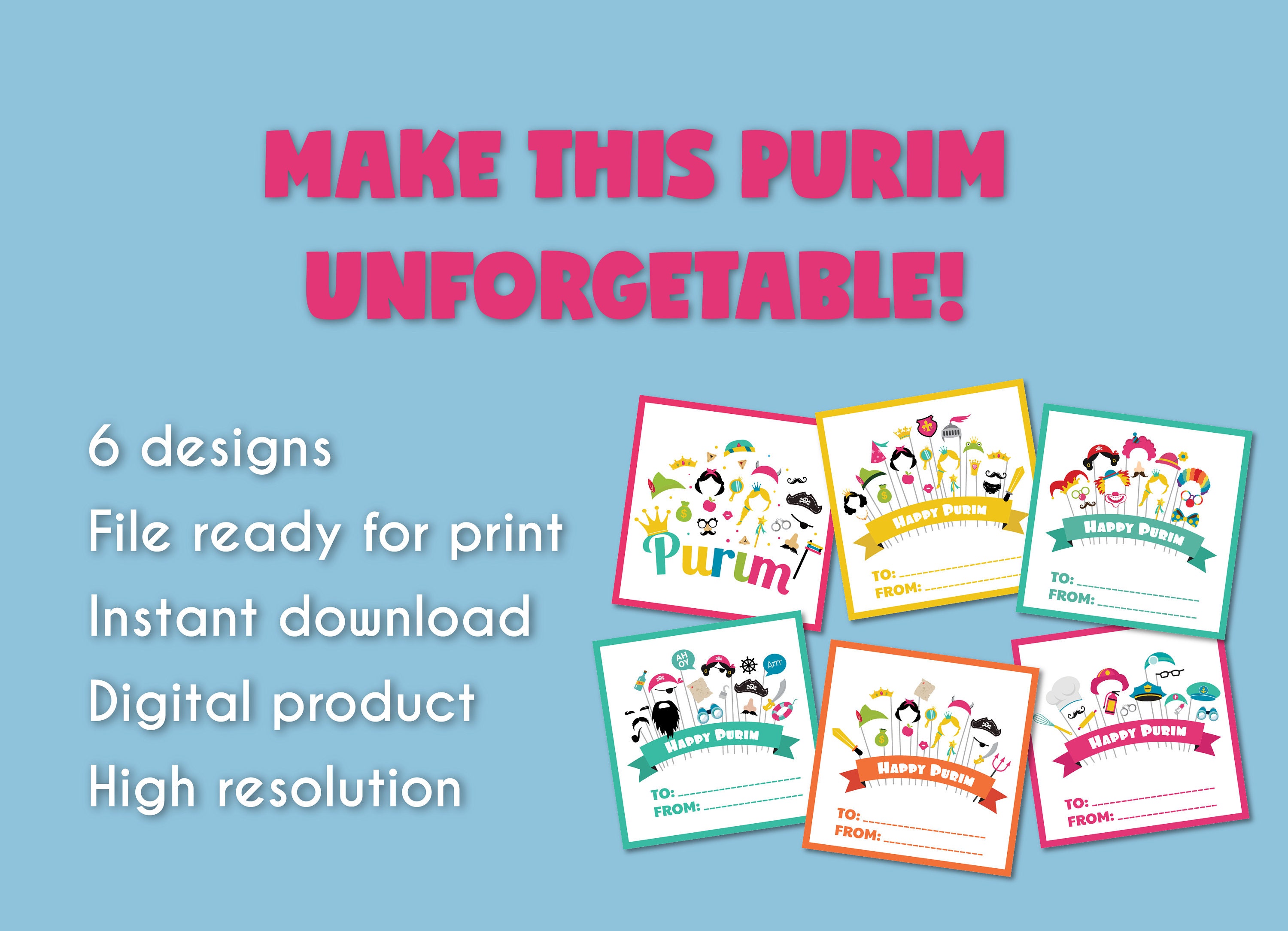 Purim Tags, Printable Purim Greeting Card, Purim Basket, Purim Labels ...