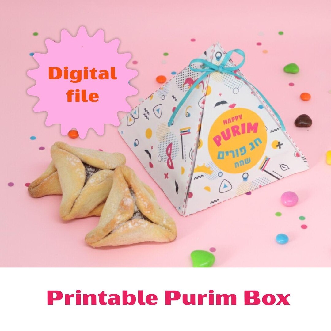 Printable Purim Mishloach Manot Box Template, DIY Hamantaschen Gift Box ...