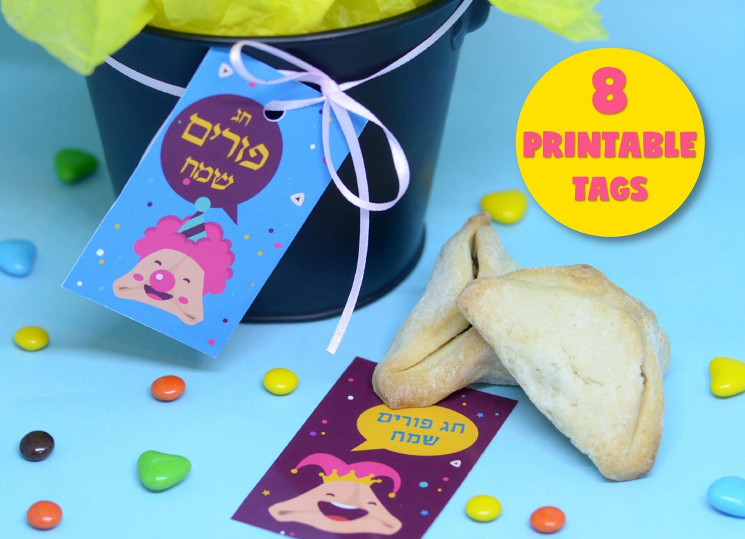 Purim Stickers, Hamantaschen Characters Tags, Printable Purim Greeting ...