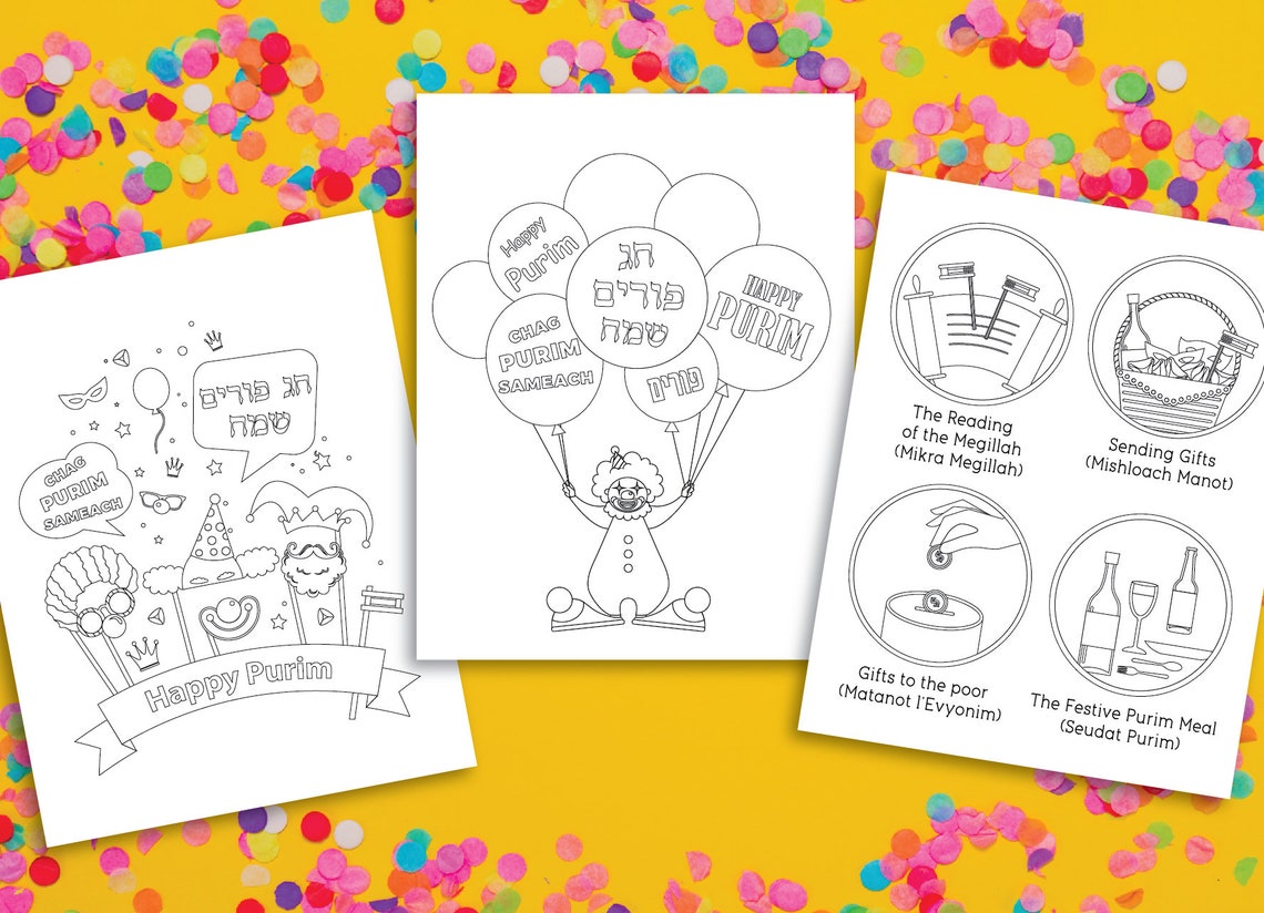 Purim Kids Coloring Pages-jewish Holiday Kids Activities - Jewish Art ...