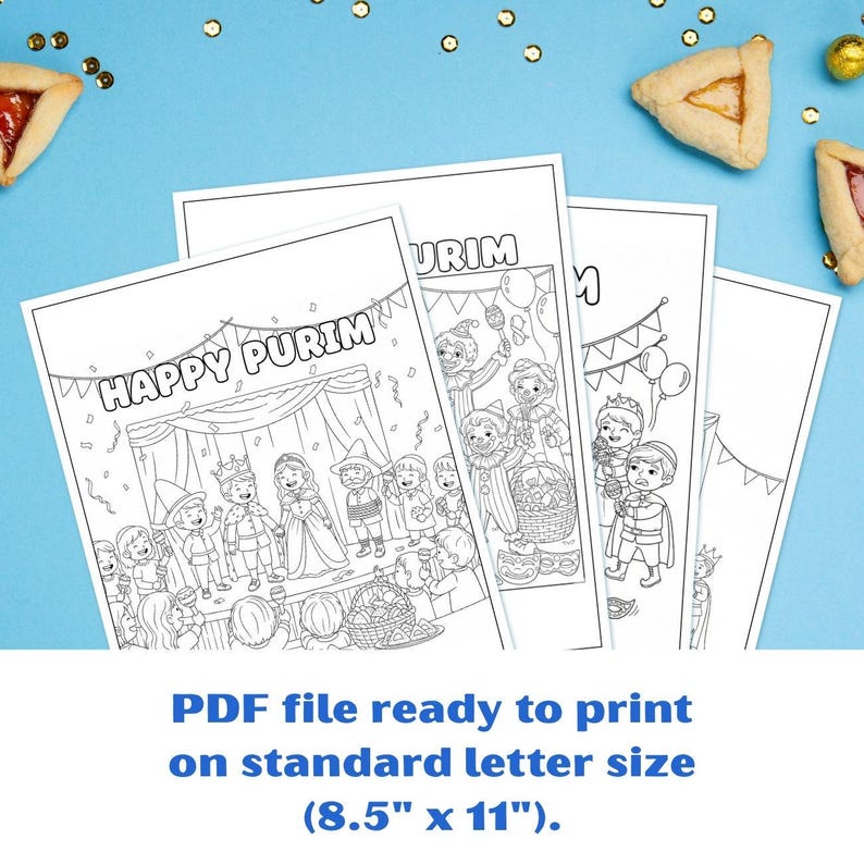 Purim Coloring Pages Printable Set – 8 Jewish Holiday Sheets for Kids ...