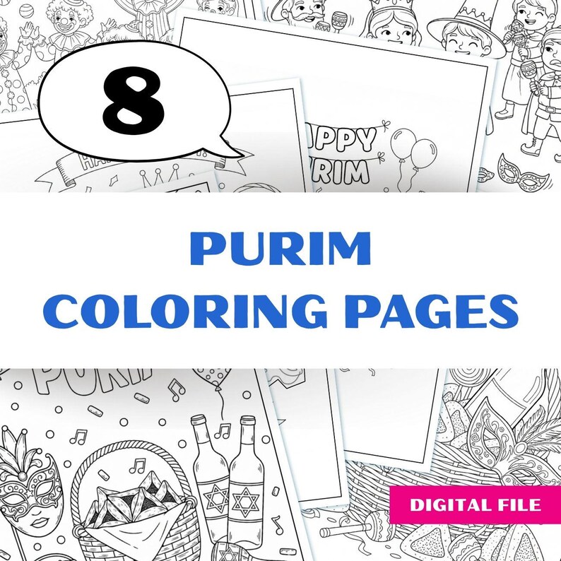 Purim Coloring Pages Printable Set – 8 Jewish Holiday Sheets for Kids ...
