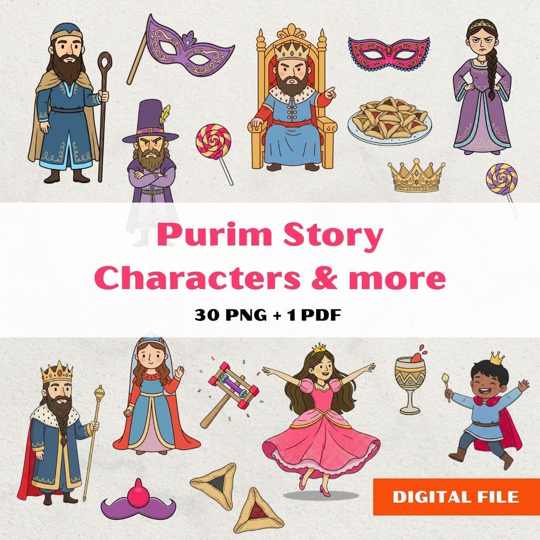 Purim Story Clipart Set. PNG Digital Icons. Megillah Characters ...