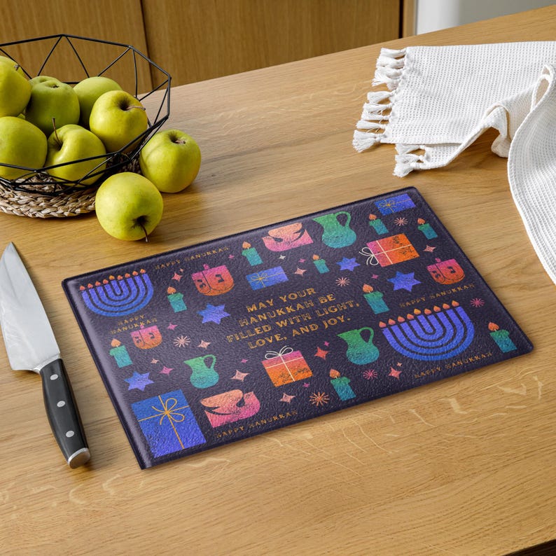 Personalized Hanukkah Menorah Drip Tray, Tempered Glass Cutting Board ...